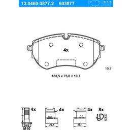 ATE Bremsbelagsatz, Scheibenbremse 13.0460-3877.2 vorne rechts links mit Zubeh&ouml;r f&uuml;r VAG 2H6698151A