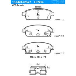 ATE Bremsbelagsatz, Scheibenbremse Ceramic 13.0470-7264.2 hinten rechts links mit Zubeh&ouml;r f&uuml;r VAUXHALL OPEL CHEVROLET 13411383 542040 95516192