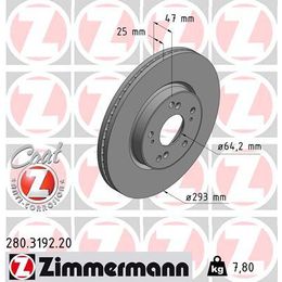 Zimmermann Bremsscheibe COAT Z 280.3192.20 vorne rechts links innenbel&uuml;ftet 293mm f&uuml;r HONDA 45251-T2G-A00 45251-T2JH-01 45251-T2G-A01
