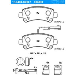 ATE Bremsbelagsatz, Scheibenbremse 13.0460-4890.2 hinten rechts links mit Zubeh&ouml;r f&uuml;r PEUGEOT FIAT CITRO&Euml;N VAUXHALL OPEL 77367094 1612434080