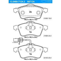 ATE Bremsbelagsatz, Scheibenbremse 13.0460-7124.2 vorne rechts links f&uuml;r VAG 7D0698151F 7D0698151D