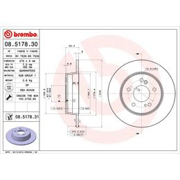 Brembo Bremsensatz-Hinterachse COATED DISC LINE / STANDARD IJZJSGGKL8 Bremsensatz, Scheibenbremse hinten rechts links voll 278mm f&uuml;r MERCEDES-BENZ CHR