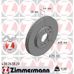 Zimmermann Bremsscheibe COAT Z 430.2638.20 vorne rechts links au&szlig;enbel&uuml;ftet 296mm f&uuml;r RENAULT GENERAL MOTORS FIAT VAUXHALL NISSAN OPEL 4422285 40206-0