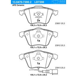 ATE Bremsbelagsatz, Scheibenbremse Ceramic 13.0470-7200.2 vorne rechts links f&uuml;r SKODA VAG 1K0698151B
