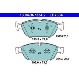 ATE Bremsbelagsatz, Scheibenbremse 13.0470-7334.2 vorne rechts links f&uuml;r VAG 4G0698151S 4G0698151R 4G0698151M