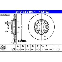 ATE Bremsscheibe 24.0132-0193.1 vorne rechts links bel&uuml;ftet 350mm f&uuml;r JAGUAR T4N1803