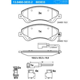 ATE Bremsbelagsatz, Scheibenbremse 13.0460-3833.2 vorne rechts links mit Zubeh&ouml;r f&uuml;r FORD 1433954 1560023 1824347