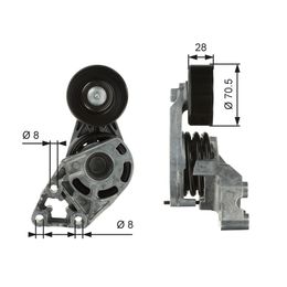 GATES Spannrolle, Keilrippenriemen DriveAlign&reg; T38472 Riemenspanner, 70,5mm f&uuml;r SKODA VW SEAT AUDI 045903315A