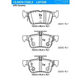 ATE Bremsbelagsatz, Scheibenbremse Ceramic 13.0470-7320.2 hinten rechts links f&uuml;r FORD 5333787 DG9C-2M007-DB 5333798