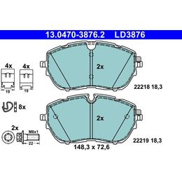 ATE Bremsbelagsatz, Scheibenbremse 13.0470-3876.2 vorne rechts links mit Zubeh&ouml;r f&uuml;r PEUGEOT CITRO&Euml;N VAUXHALL OPEL DS 1647859680 1647877180 1612373080