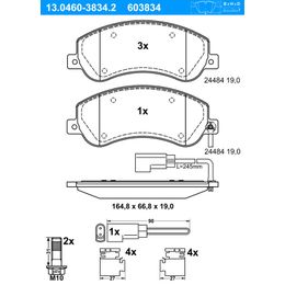ATE Bremsbelagsatz, Scheibenbremse 13.0460-3834.2 vorne rechts links mit Zubeh&ouml;r f&uuml;r FORD 1560014 1824346 1553797