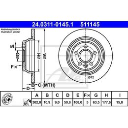 ATE Bremsensatz-Hinterachse PowerDisc / Standard IJZJSGL6B4 Bremsensatz, Scheibenbremse hinten rechts links voll 302mm f&uuml;r LAND ROVER FORD VOLVO LR043