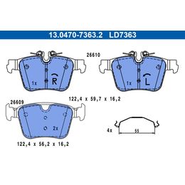 ATE Bremsbelagsatz, Scheibenbremse 13.0470-7363.2 hinten rechts links mit Zubeh&ouml;r f&uuml;r VOLVO 32287446 32287447 32379535