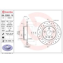 Brembo Bremsscheibe 08.C352.1X hinten rechts links Gelocht 280mm f&uuml;r MINI BMW (BRILLIANCE) 34216861013 34216799367 34216864141