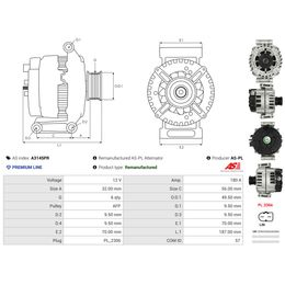 AS-PL Generator A3145PR 12V 180A f&uuml;r MERCEDES-BENZ 0009068802 A0131546802080 A2251981802