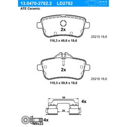 ATE Bremsbelagsatz, Scheibenbremse Ceramic 13.0470-2782.2 hinten rechts links mit Zubeh&ouml;r f&uuml;r MERCEDES-BENZ 0004208704 0074209020 0064206820