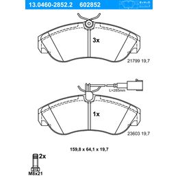 ATE Bremsbelagsatz, Scheibenbremse 13.0460-2852.2 vorne rechts links f&uuml;r PEUGEOT FIAT CITRO&Euml;N 425225 425227 9948629