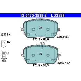 ATE Bremsbelagsatz, Scheibenbremse 13.0470-3889.2 vorne rechts links mit Zubeh&ouml;r f&uuml;r MERCEDES-BENZ 0004206803 A0004206703 A0004206803