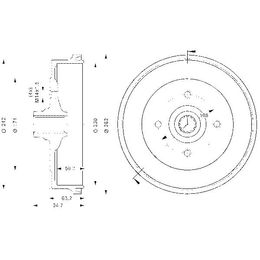 ATE Bremstrommel 24.0223-0004.1 hinten rechts links f&uuml;r PORSCHE 477501615A