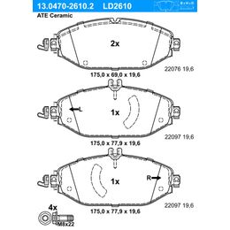 ATE Bremsbelagsatz, Scheibenbremse Ceramic 13.0470-2610.2 vorne rechts links f&uuml;r MERCEDES-BENZ A0084203820 A0084202820 0084202820