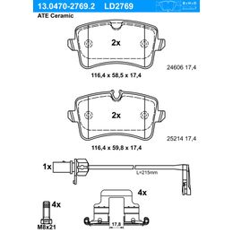 ATE Bremsbelagsatz, Scheibenbremse Ceramic 13.0470-2769.2 hinten rechts links mit Zubeh&ouml;r f&uuml;r VAG 4G0698451 4G0698451H 4G0698451L