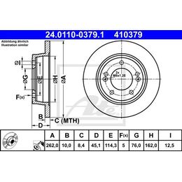 ATE Bremsensatz, Scheibenbremse Bremsen-Set VA + HA sizw2n8768 Hinterachse voll 262mm 10mm f&uuml;r KIA HYUNDAI SSANGYONG