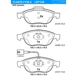 ATE Bremsbelagsatz, Scheibenbremse Ceramic 13.0470-7139.2 vorne rechts links f&uuml;r FIAT 9951226 77362225 9948887