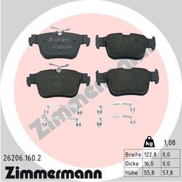 Zimmermann Bremsbelagsatz, Scheibenbremse 26206.160.2 hinten rechts links mit Feder f&uuml;r VAG 5WA698451K 5WA698451J 5WA698451F