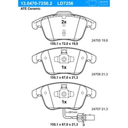 ATE Bremsbelagsatz, Scheibenbremse Ceramic 13.0470-7256.2 vorne rechts links f&uuml;r VAG 8K0698151P 8K0698151A 8K0698151F