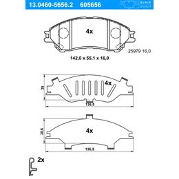 ATE Bremsbelagsatz, Scheibenbremse 13.0460-5656.2 vorne rechts links mit Zubeh&ouml;r f&uuml;r SUZUKI 55810-61M01-000 55810-61M00 55810-61M01