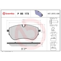 Brembo Bremsbelagsatz, Scheibenbremse P 85 173 vorne rechts links mit Zubeh&ouml;r f&uuml;r SKODA VW SEAT AUDI 7T0698151A 2H6698151 2H6698151A
