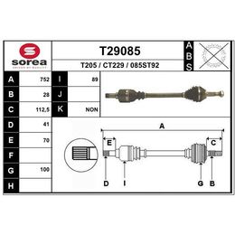 EAI Antriebswelle T29085 vorne links 100mm f&uuml;r PEUGEOT CITRO&Euml;N/PEUGEOT FIAT 3272J1 1495541080 1463107080