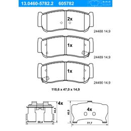 ATE Bremsbelagsatz, Scheibenbremse 13046057822 f&uuml;r HYUNDAI