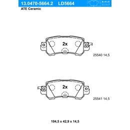 ATE Bremsbelagsatz, Scheibenbremse Ceramic 13.0470-5664.2 hinten rechts links f&uuml;r MAZDA DAY3-26-48ZA K0Y1-26-48Z