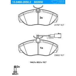 ATE Bremsbelagsatz, Scheibenbremse 13.0460-2850.2 vorne rechts links f&uuml;r PEUGEOT FIAT CITRO&Euml;N 425226 9948626 425455