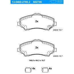 ATE Bremsbelagsatz, Scheibenbremse 13.0460-2766.2 vorne rechts links mit Zubeh&ouml;r f&uuml;r JEEP FIAT CHRYSLER K68029263AA 068093323AA 068093323AB
