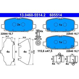 ATE Bremsbelagsatz, Scheibenbremse 13.0460-5514.2 hinten rechts links mit Zubeh&ouml;r f&uuml;r JEEP K68353597AA K68353597AC K68353597AB