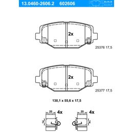 ATE Bremsbelagsatz, Scheibenbremse 13.0460-2606.2 hinten rechts links mit Zubeh&ouml;r f&uuml;r FIAT K68159526AA K68144209AA K68159526AC