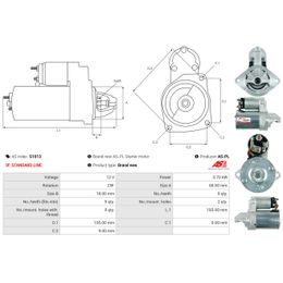 AS-PL Starter S1013 12V f&uuml;r PEUGEOT GENERAL MOTORS BMW OPEL 12411350246 1202959 9000758