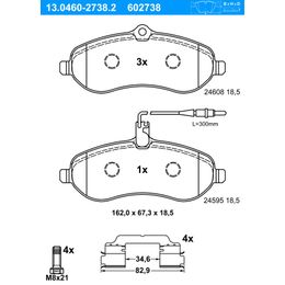 ATE Bremsbelagsatz, Scheibenbremse 13.0460-2738.2 vorne rechts links mit Zubeh&ouml;r f&uuml;r PEUGEOT FIAT CITRO&Euml;N TOYOTA 9467548887 9467548987 SU001-A7393