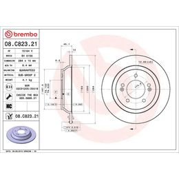 Brembo Bremsscheibe COATED DISC LINE 08.C823.21 hinten rechts links voll 284mm f&uuml;r HYUNDAI KIA 58411B2500