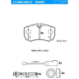 ATE Bremsbelagsatz, Scheibenbremse 13.0460-4862.2 hinten rechts links mit Zubeh&ouml;r f&uuml;r FORD 1501265 1718023 8C1V-2M008-AA