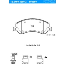 ATE Bremsbelagsatz, Scheibenbremse 13.0460-3860.2 vorne rechts links mit Zubeh&ouml;r f&uuml;r VAG JZW698151AM 2H0698151 2H0698151A