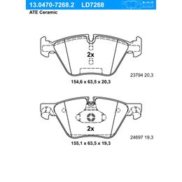 ATE Bremsbelagsatz, Scheibenbremse Ceramic 13.0470-7268.2 vorne rechts links f&uuml;r BMW 34116858047 34116775310 34118847064