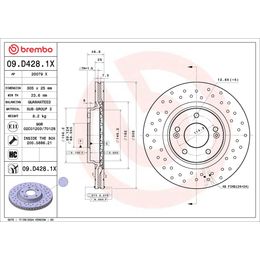 Brembo Bremsscheibe 09.D428.1X vorne rechts links Gelocht 305mm f&uuml;r HYUNDAI KIA (DYK) (BEIJING) 51712D7000 51712J9100 51712C2000