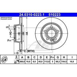 ATE Bremsensatz-Hinterachse PowerDisc / Standard IJZJSGL7H6 Bremsensatz, Scheibenbremse hinten rechts links voll 268mm f&uuml;r PEUGEOT SEAT FIAT CITRO&Euml;N F
