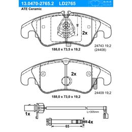 ATE Bremsbelagsatz, Scheibenbremse Ceramic 13.0470-2765.2 vorne rechts links mit Zubeh&ouml;r f&uuml;r VAG 8K0698151L 4GD698151C 4G0698151D