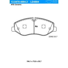 ATE Bremsbelagsatz, Scheibenbremse Ceramic 13.0470-4884.2 vorne rechts links f&uuml;r MERCEDES-BENZ 4474200020 A4474200220 4474200220