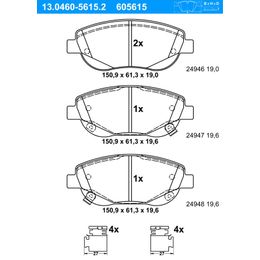 ATE Bremsbelagsatz, Scheibenbremse 13.0460-5615.2 vorne rechts links mit Zubeh&ouml;r f&uuml;r TOYOTA 04465-05260