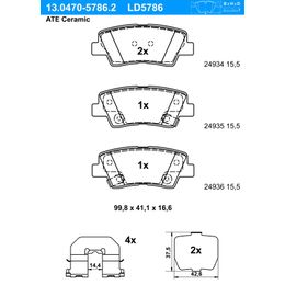 ATE Bremsbelagsatz, Scheibenbremse Ceramic 13.0470-5786.2 hinten rechts links mit Zubeh&ouml;r f&uuml;r HYUNDAI KIA SSANGYONG 48413341A0 58302-2KA10 58302-2EA31